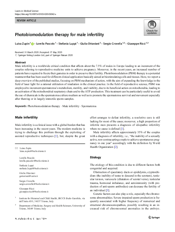 (PDF) Photobiomodulation therapy for male infertility | Sergio Crovella - Academia.edu