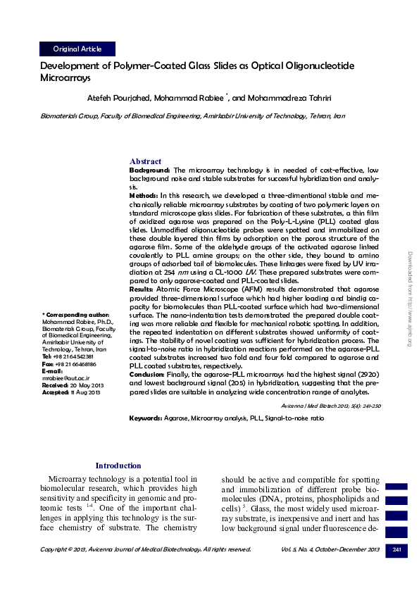 (PDF) Development of polymer-coated glass slides as optical ...