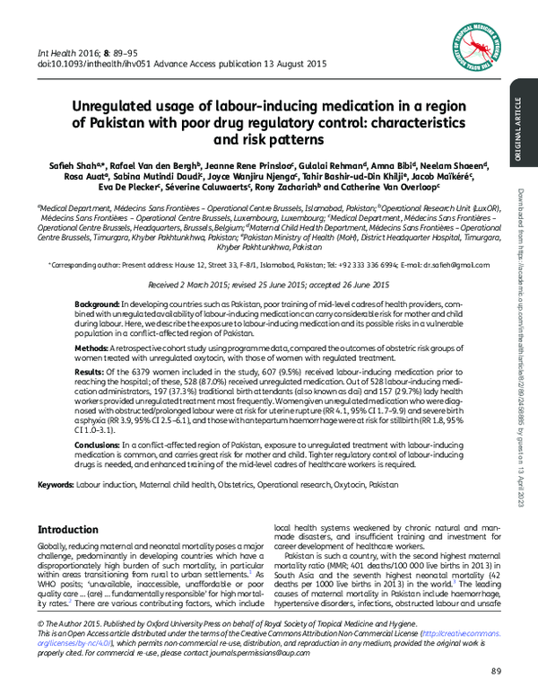 (PDF) Unregulated usage of labour-inducing medication in a region of ...