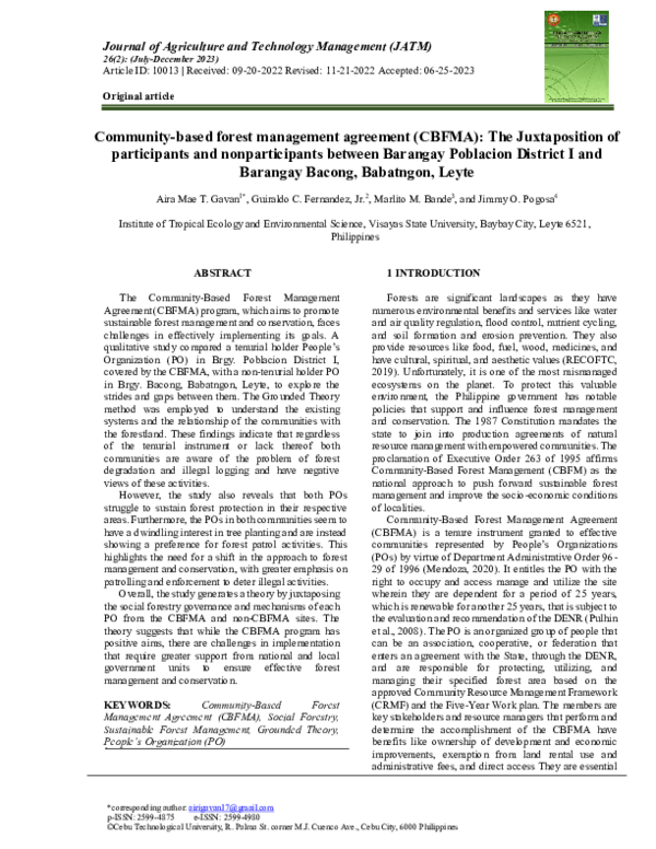 (PDF) Community-based forest management agreement (CBFMA): The ...