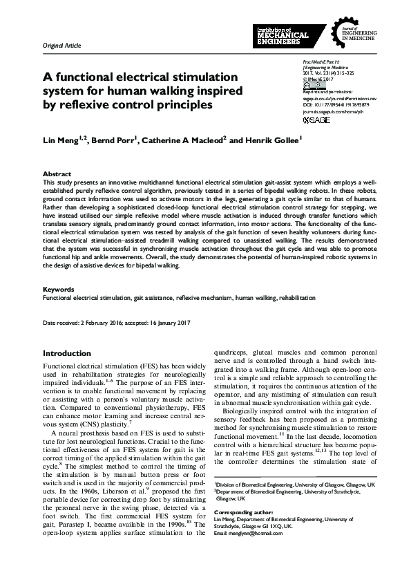 (PDF) Functional Electrical Stimulation System for Walking Based On ...
