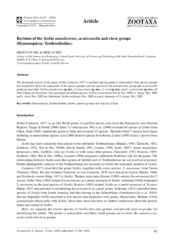 (PDF) Revision of the Siobla annulicornis, acutiscutella and sheni ...