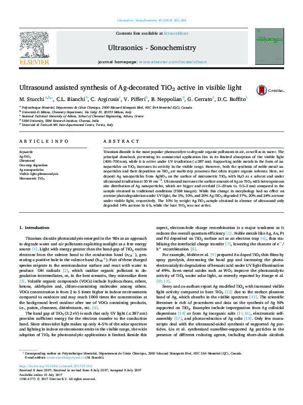 (PDF) Ultrasound assisted synthesis of Ag-decorated TiO2 active in visible light