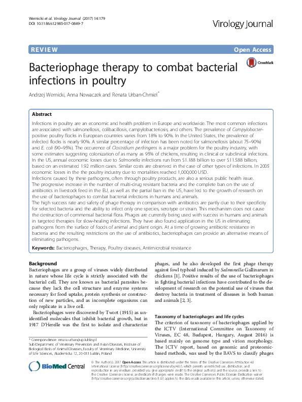 (PDF) Bacteriophage therapy to combat bacterial infections in poultry | Renata Urban-Chmiel ...