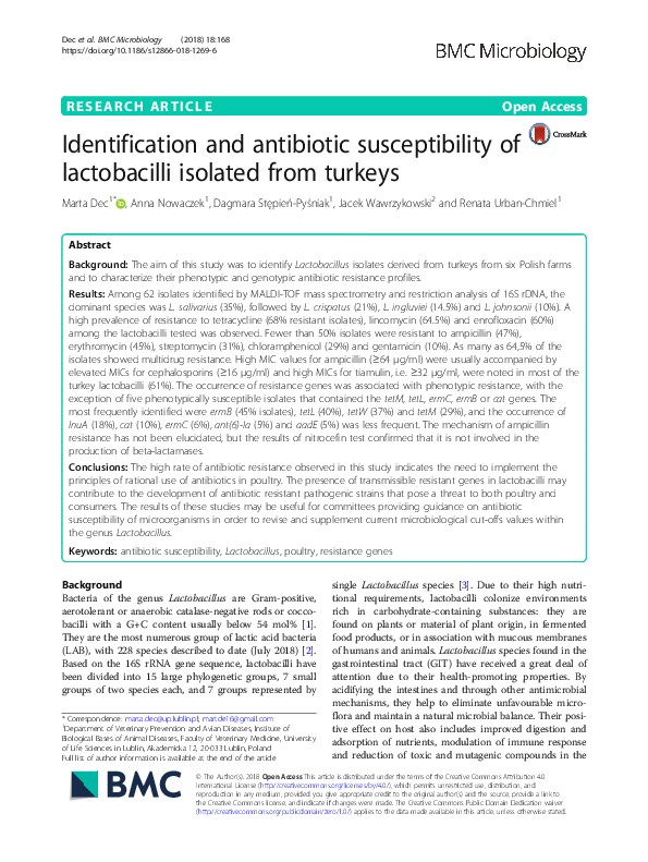(PDF) Identification and antibiotic susceptibility of lactobacilli ...