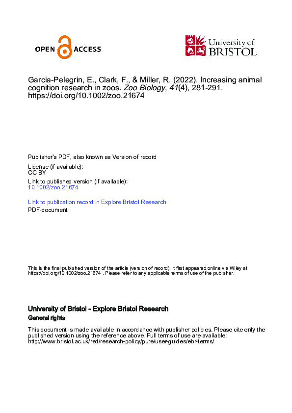 (PDF) Increasing Animal Cognition Research in Zoos