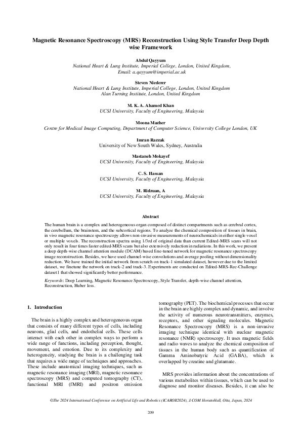 (PDF) Magnetic Resonance Spectroscopy (MRS) Reconstruction Using Style ...