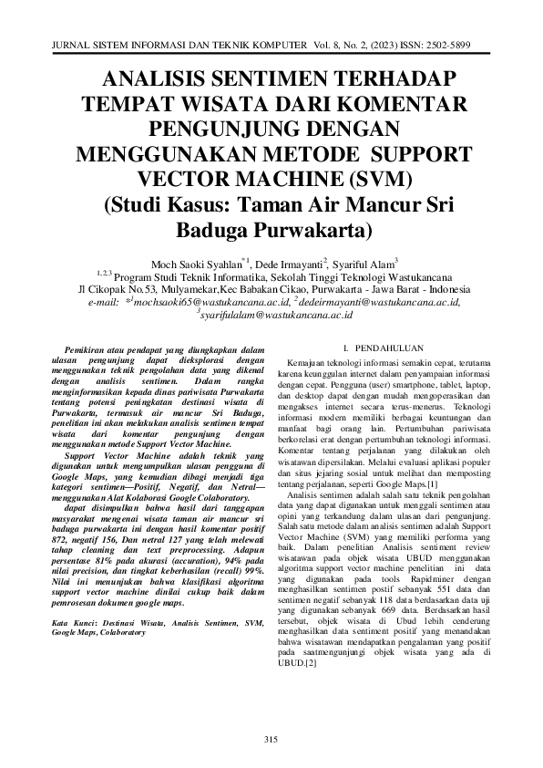 (PDF) Analisis Sentimen Terhadap Tempat Wisata Dari Komentar Pengunjung Dengan Menggunakan ...