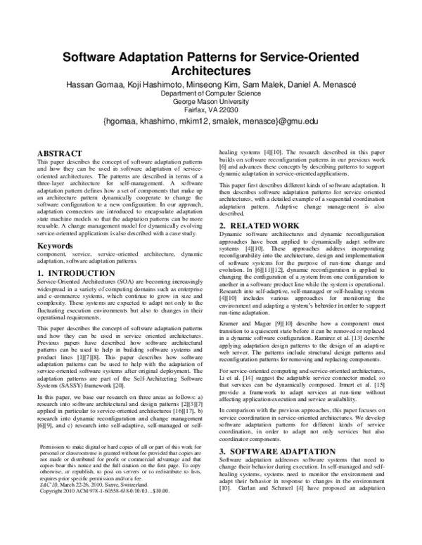 (PDF) Software adaptation patterns for service-oriented architectures | Daniel Menasce ...