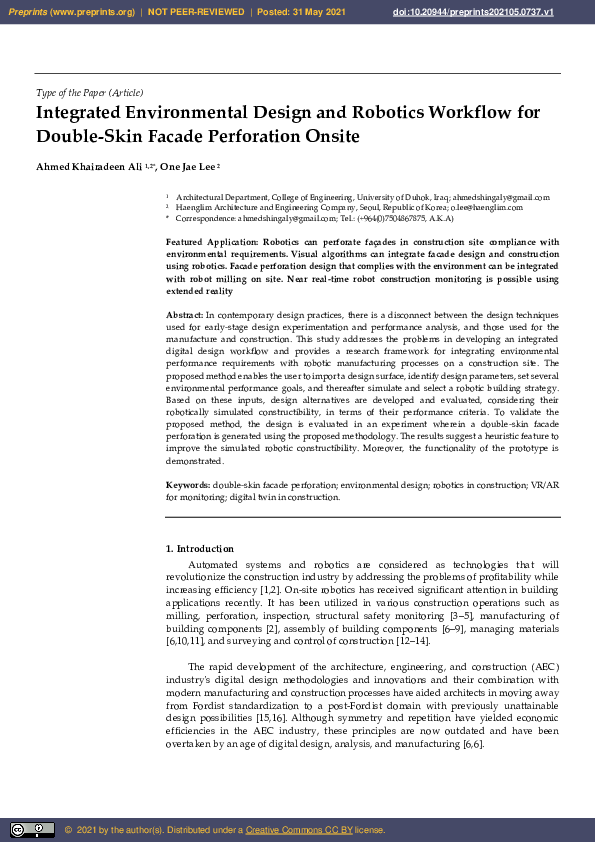(PDF) Integrated Environmental Design and Robotics Workflow for Double ...
