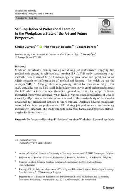 (PDF) Self-Regulation of Professional Learning in the Workplace: a ...