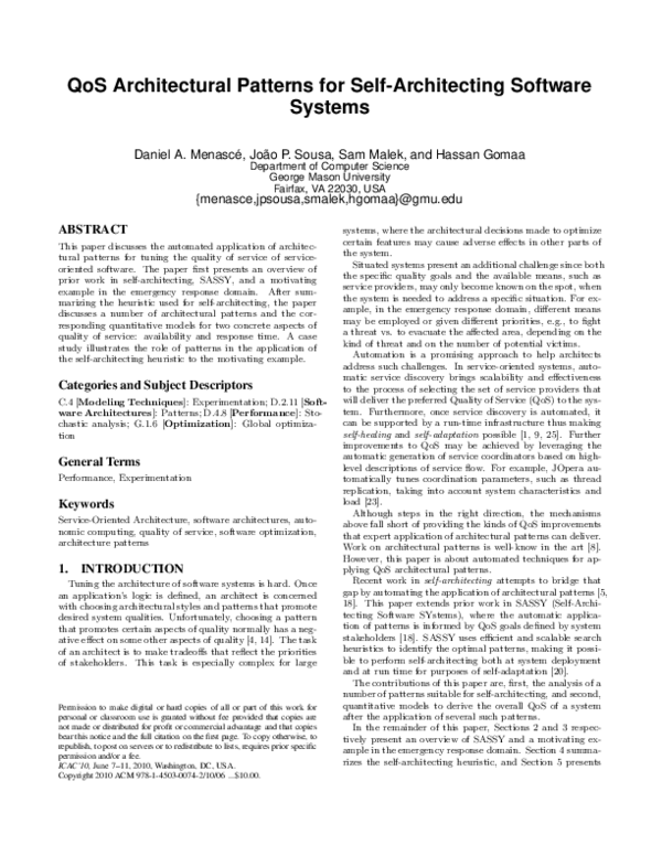 (PDF) Qos architectural patterns for self-architecting software systems