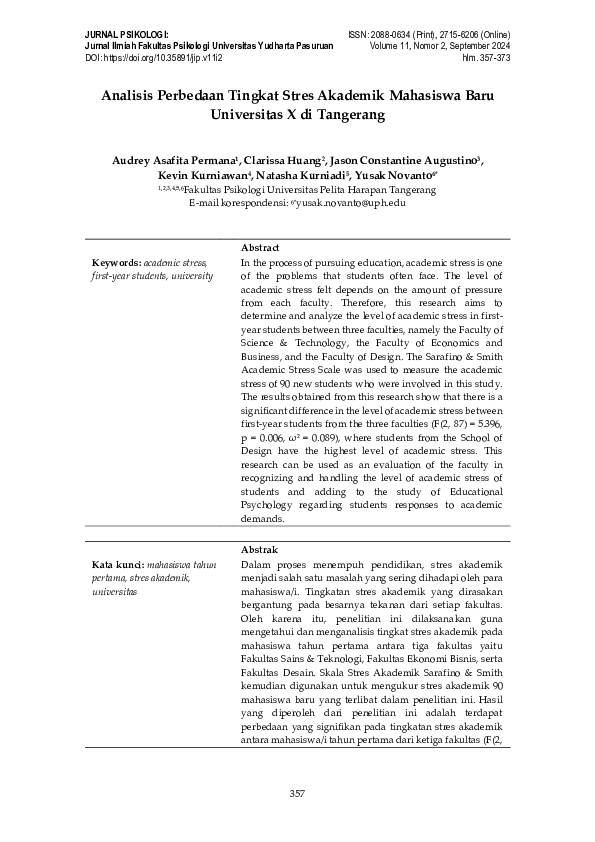 (PDF) Analisis Perbedaan Tingkat Stres Akademik Mahasiswa Baru ...