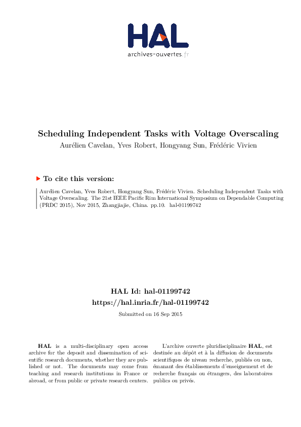 (PDF) Scheduling Independent Tasks with Voltage Overscaling | Frédéric ...