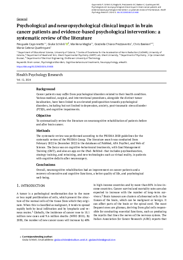 (PDF) Psychological and neuropsychological clinical impact in brain cancer patients and evidence ...