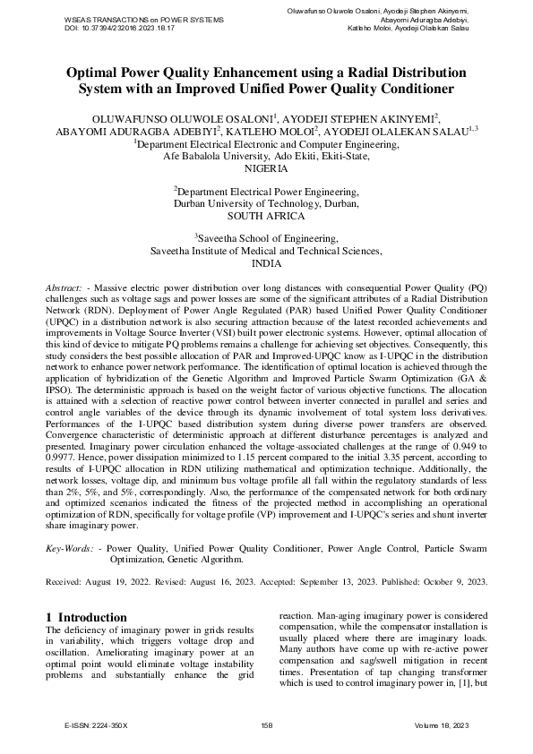 (PDF) Optimal Power Quality Enhancement using a Radial Distribution System with an Improved ...