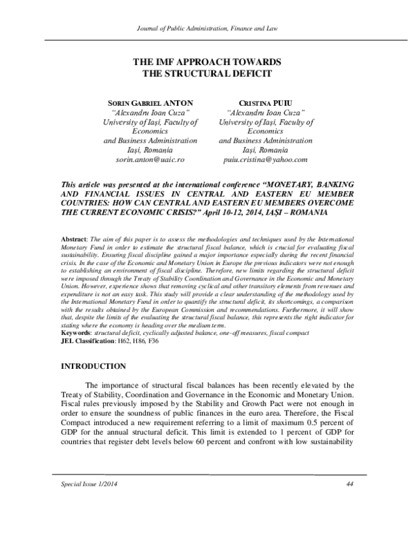 (PDF) The Imf Approach Towards the Structural Deficit