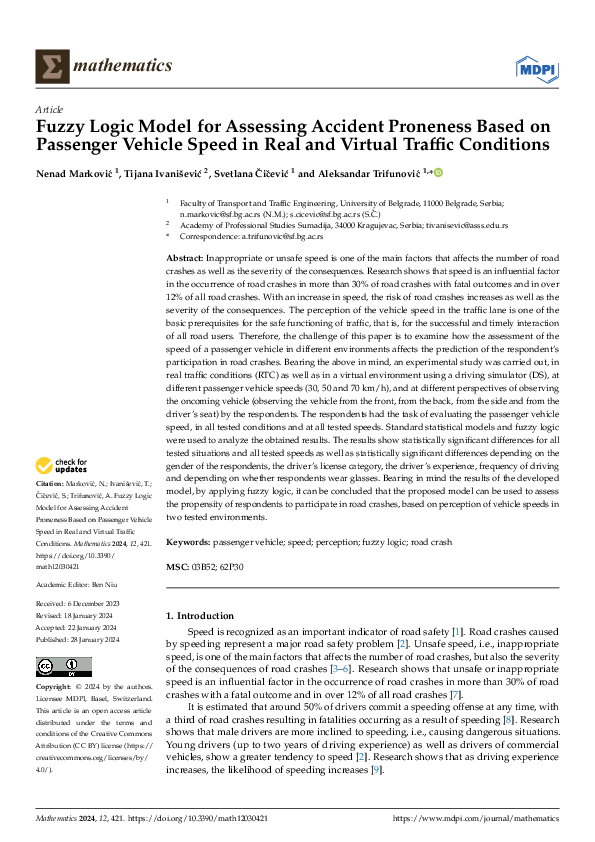 Pdf Fuzzy Logic Model For Assessing Accident Proneness Based On Passenger Vehicle Speed In
