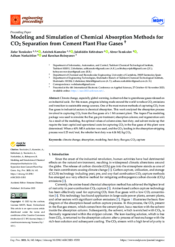(PDF) Modeling and Simulation of Chemical Absorption Methods for CO2 Separation from Cement ...