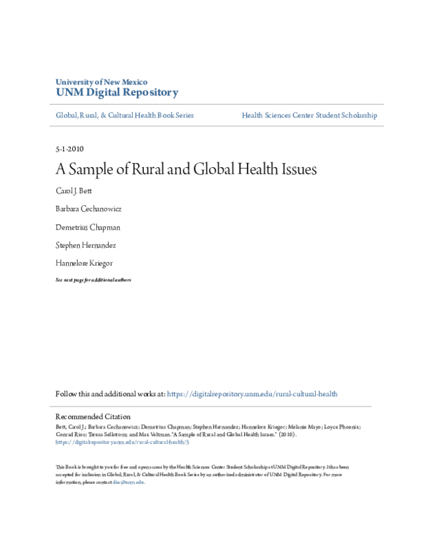 (PDF) A Sample of Rural and Global Health Issues