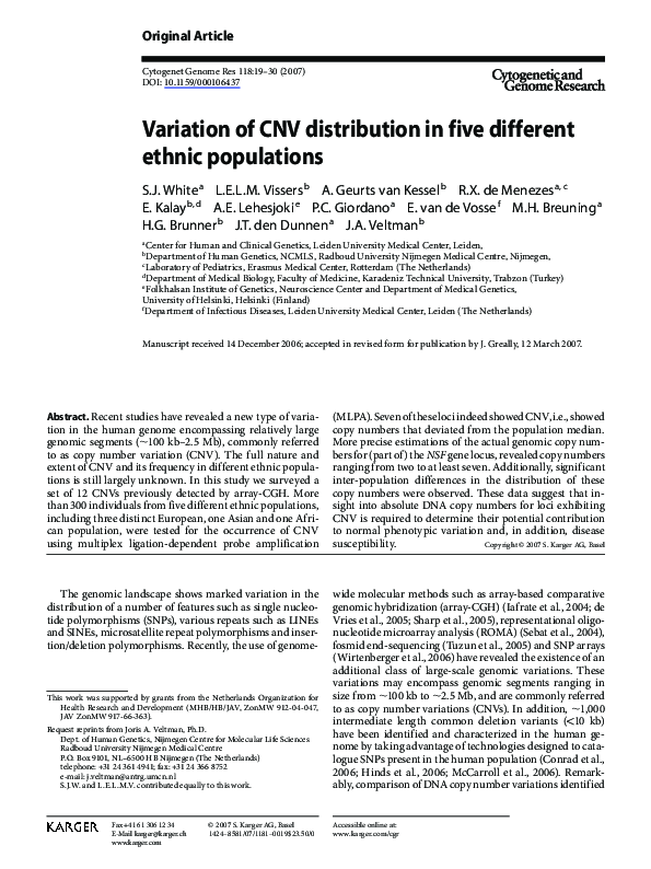 (PDF) Variation of CNV distribution in five different ethnic populations