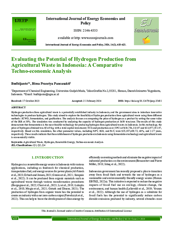 (PDF) Evaluating the Potential of Hydrogen Production from Agricultural Waste in Indonesia: A ...