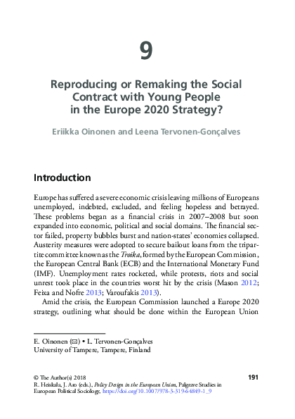 (PDF) Reproducing or Remaking the Social Contract with Young People in ...