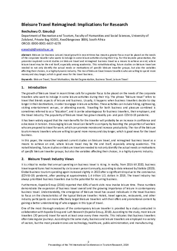 (PDF) Bleisure Travel Reimagined: Implications for Research