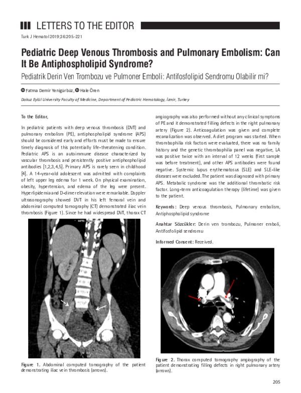 (PDF) Pediatric Deep Venous Thrombosis and Pulmonary Embolism: Can It ...