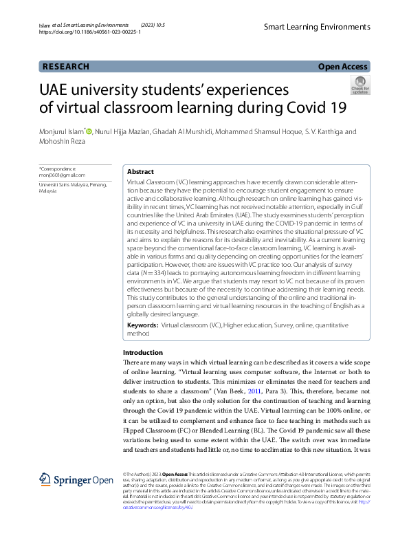 (PDF) UAE university students’ experiences of virtual classroom ...