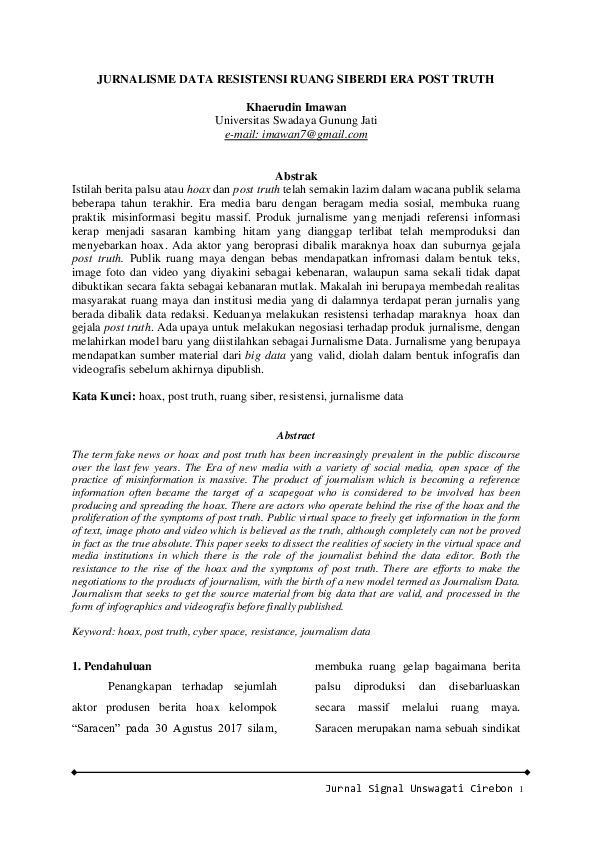 (PDF) Jurnalisme Data Resistensi Ruang Siberdi Era Post Truth