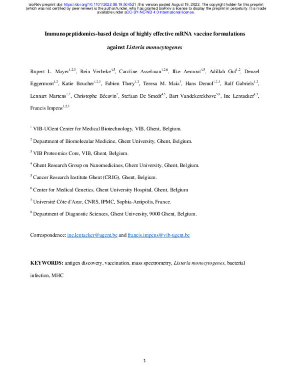 (PDF) Immunopeptidomics-based design of highly effective mRNA vaccine formulations ...