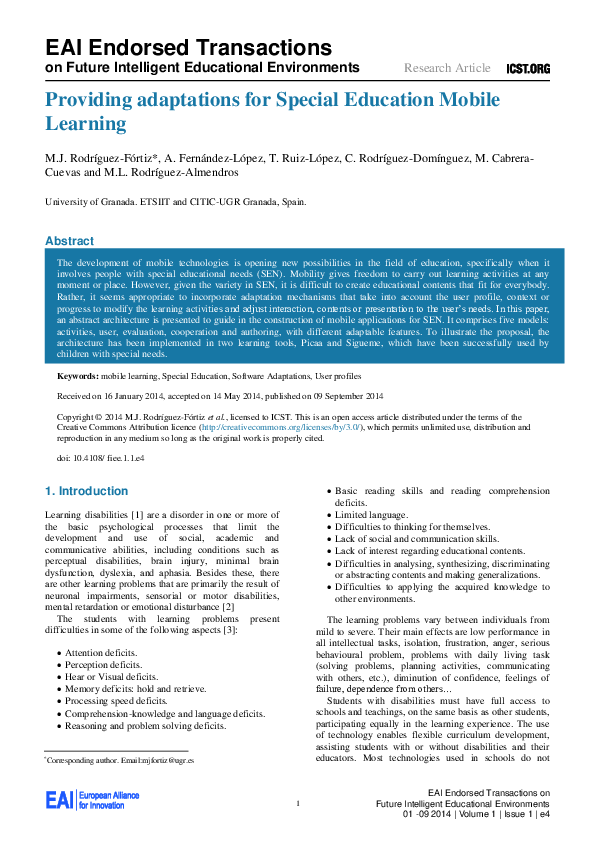 (PDF) Providing adaptations for Special Education Mobile Learning