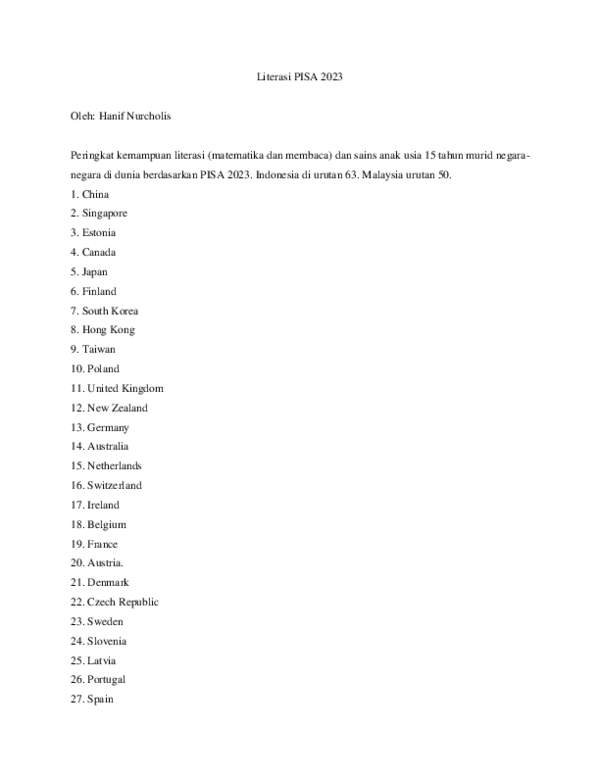 (PDF) Literasi PISA 2023