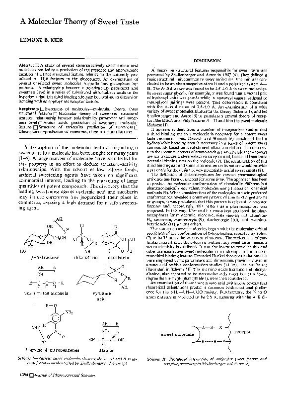 (PDF) A Molecular Theory of Sweet Taste
