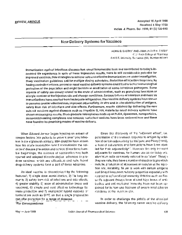 (PDF) New Delivery Systems For Vaccines | Kamalinder Singh - Academia.edu