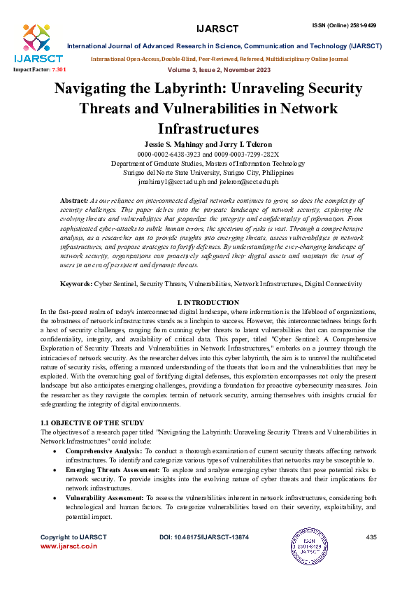 (PDF) Navigating the Labyrinth: Unraveling Security Threats and Vulnerabilities in Network ...