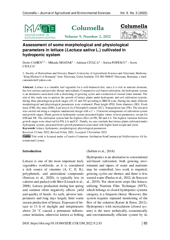 (PDF) Assessment of some morphological and physiological parameters in lettuce (Lactuca sativa L ...