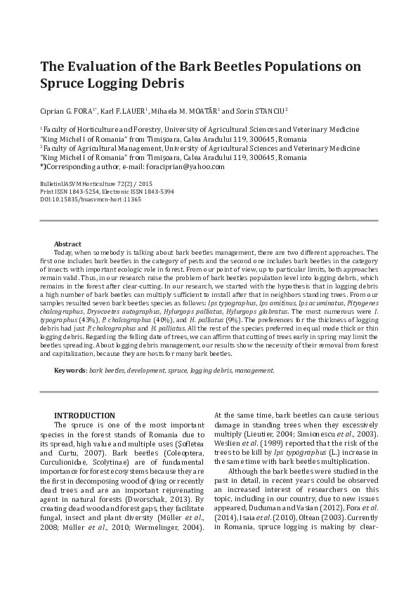 (PDF) The Evaluation of the Bark Beetles Populations on Spruce Logging ...