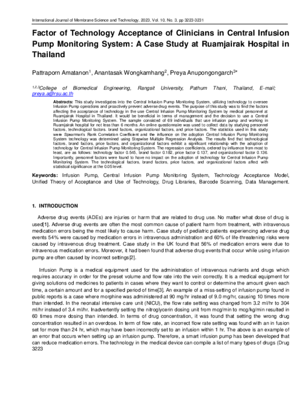 (PDF) Factor of Technology Acceptance of Clinicians in Central Infusion ...