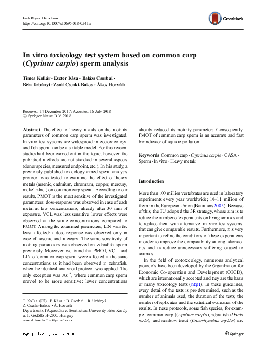 (PDF) In vitro toxicology test system based on common carp (Cyprinus ...