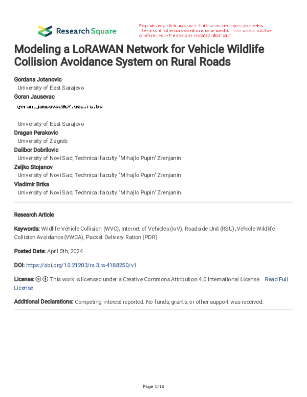 (PDF) Modeling a LoRAWAN Network for Vehicle Wildlife Collision Avoidance System on Rural Roads