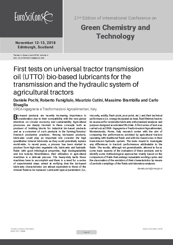 (PDF) First tests on universal tractor transmission oil (UTTO) bio ...