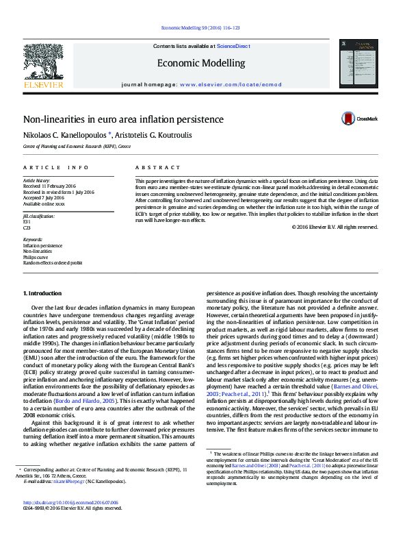 (PDF) Non-linearities in euro area inflation persistence