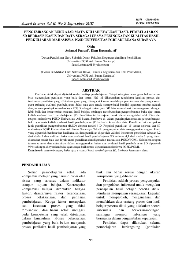 (PDF) Pengembangan Buku Ajar Mata Kuliah Evaluasi Hasil Pembelajaran SD Berbasis Kasus Dan Data ...