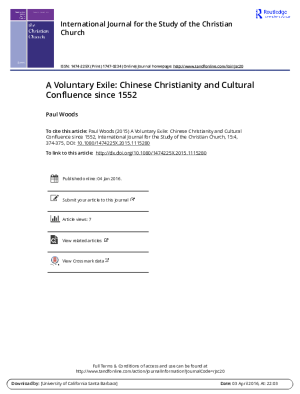 (PDF) A Voluntary Exile: Chinese Christianity and Cultural Confluence ...