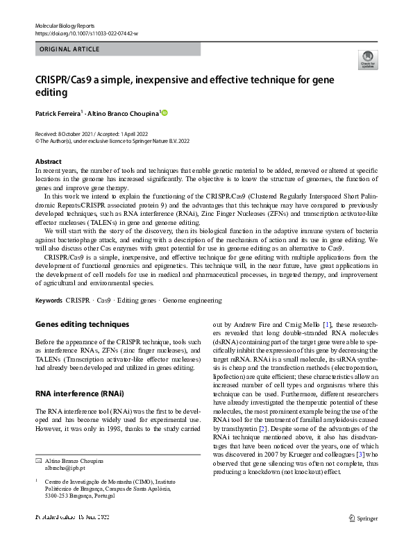 (PDF) CRISPR/Cas9 a simple, inexpensive and effective technique for ...