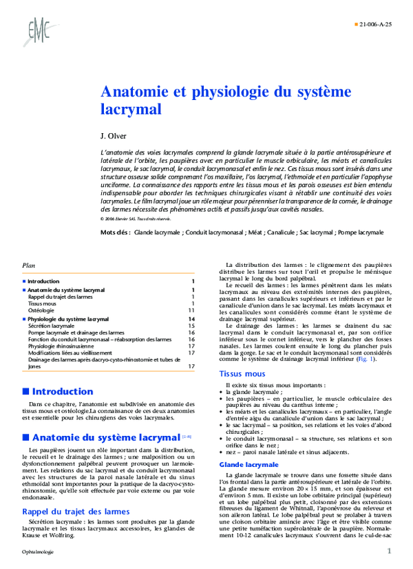 (PDF) Anatomie et physiologie du système lacrymal