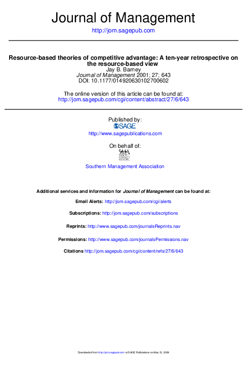 (PDF) Resource-based theories of competitive advantage: A ten-year ...