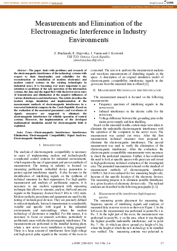 (PDF) Measurements and Elimination of the Electromagnetic Interference ...